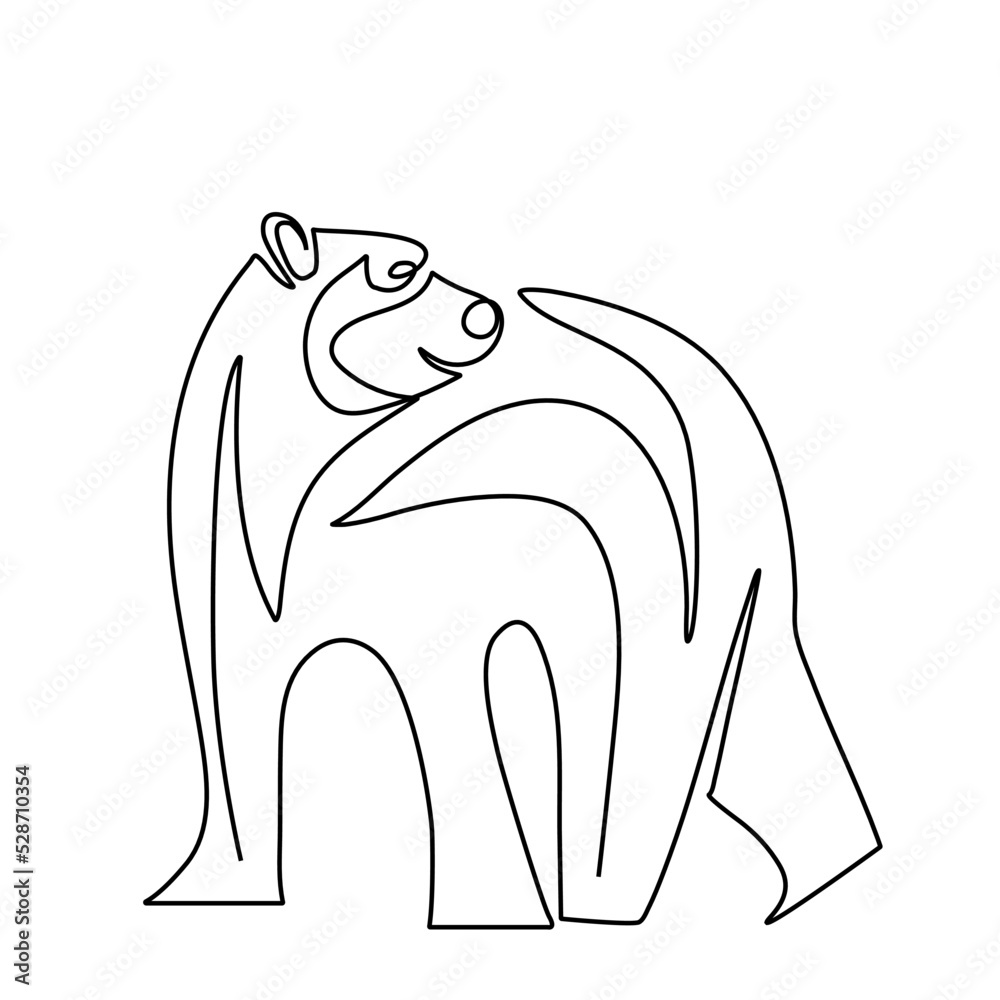 Continuous single line drawing of bear wild animals vector illustration ...