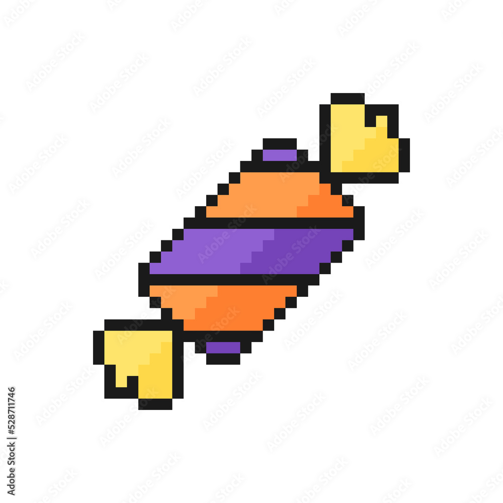 Halloween wrapped candy icon in pixel art design isolated on white ...