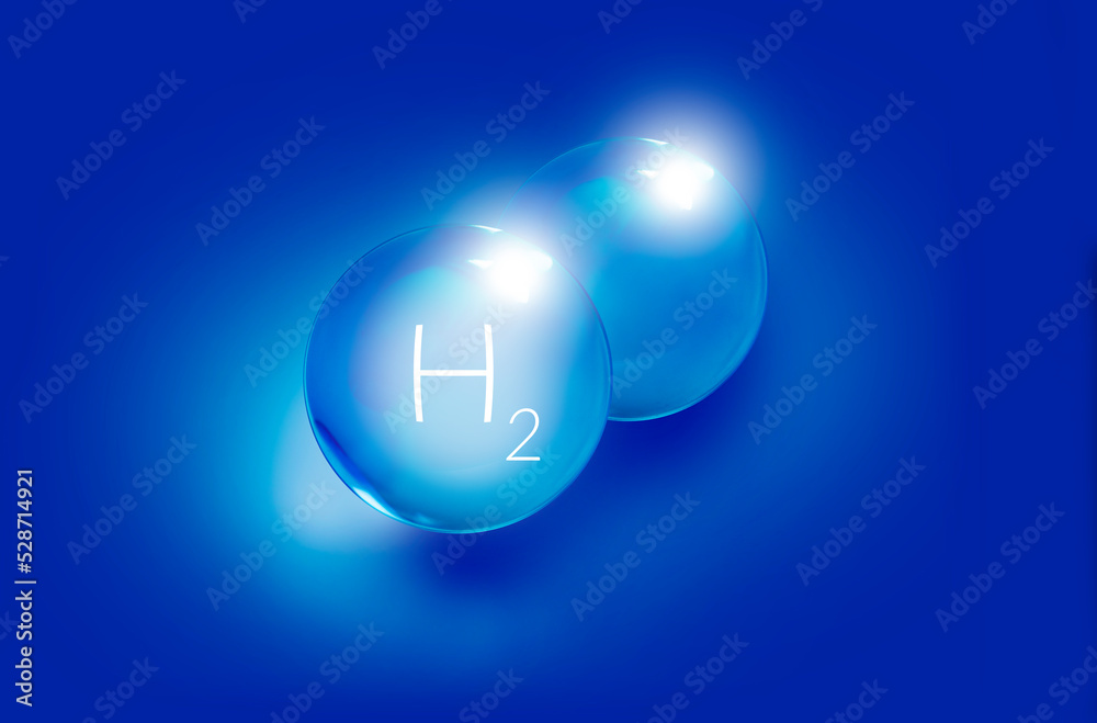 abstract blue hydrogen H2 molecules on blue backround, concept of ...