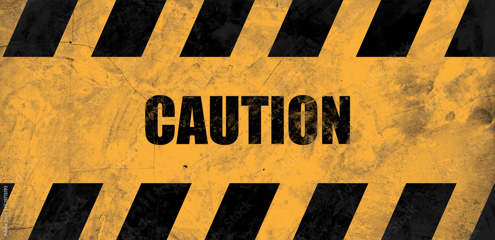 Blank Caution sign or warning symbol on grunge yellow background for ...