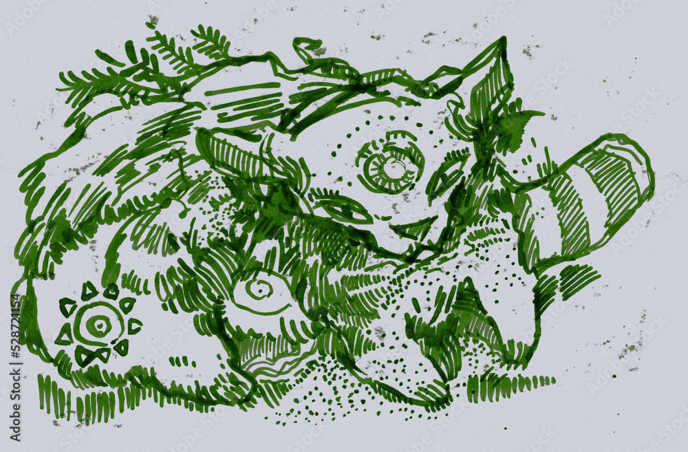 Ink doodle illustration with monsters. Magic abstract art. Can be used ...