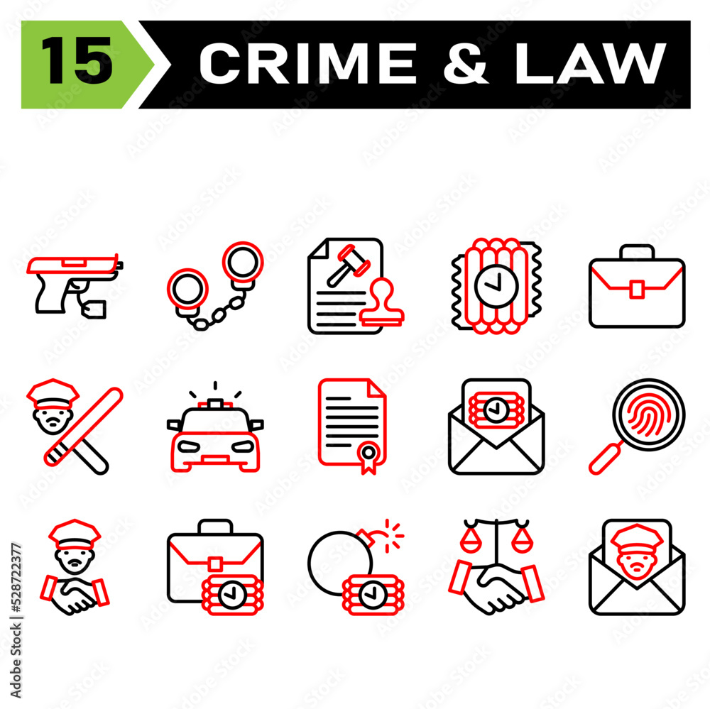 Crime and Law icon set include pistol, weapon, gun, crime, evidence ...