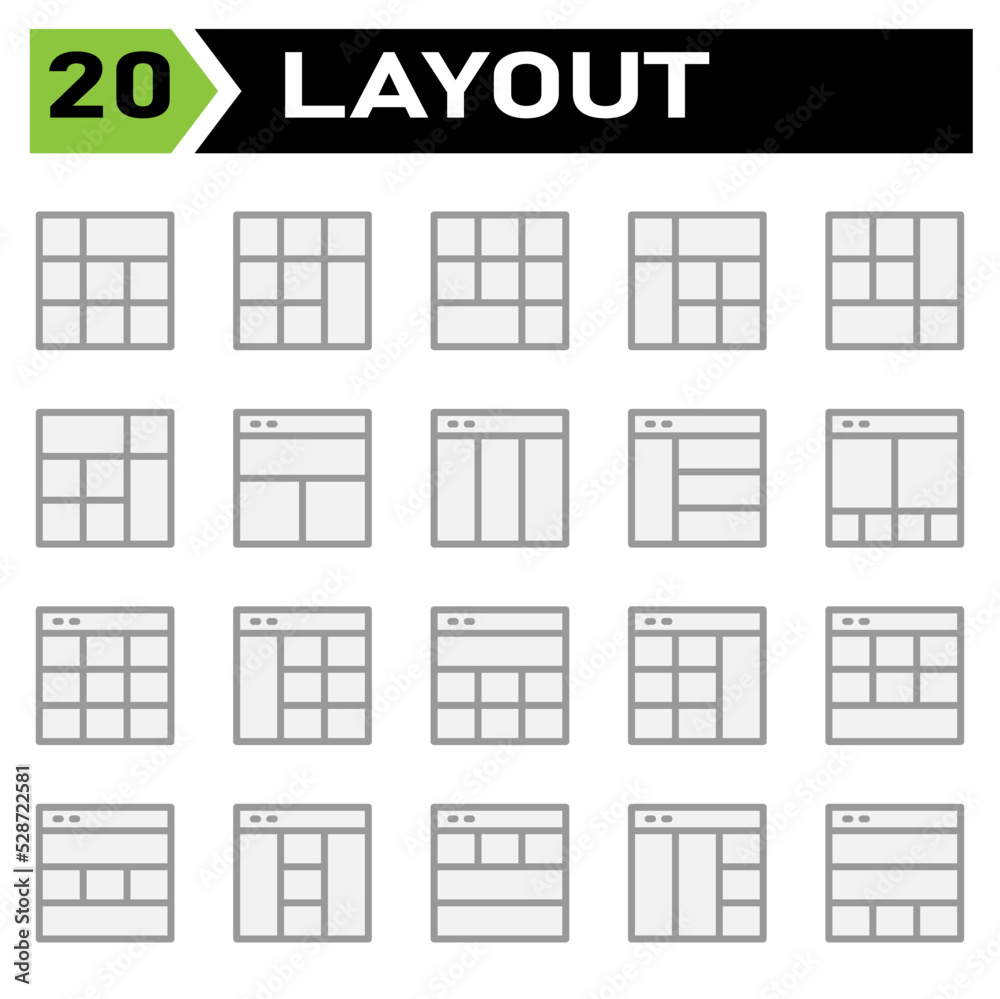 Layout icon set include layout, grid, dashboard, interface, user ...