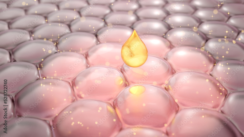 Brightening Oil serum drop on skin cell, Turn dull skin to pink healthy ...