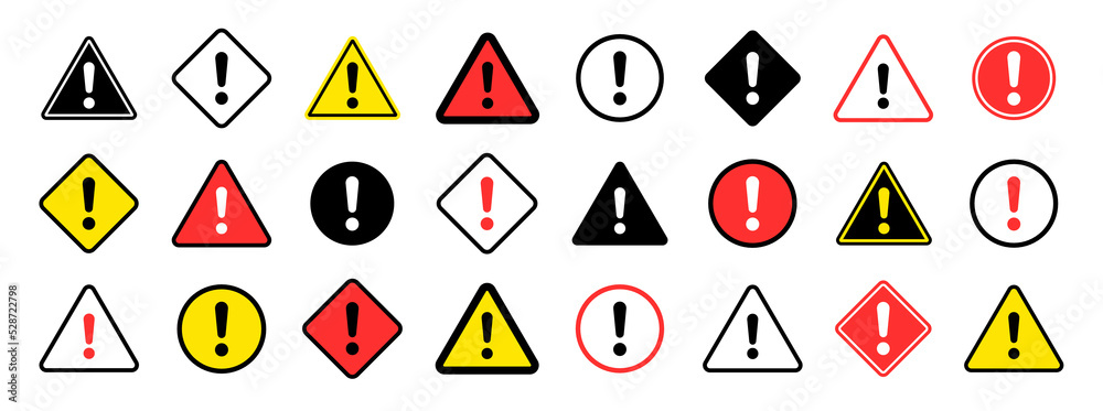 Caution warning signs set. Exclamation mark of warning attention icon ...