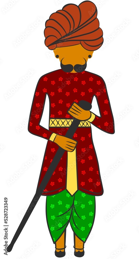 Rajasthani man in welcome pose Stock Illustration | Adobe Stock