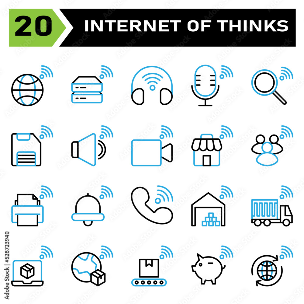 Internet of things icon set include world, earth, internet of things ...