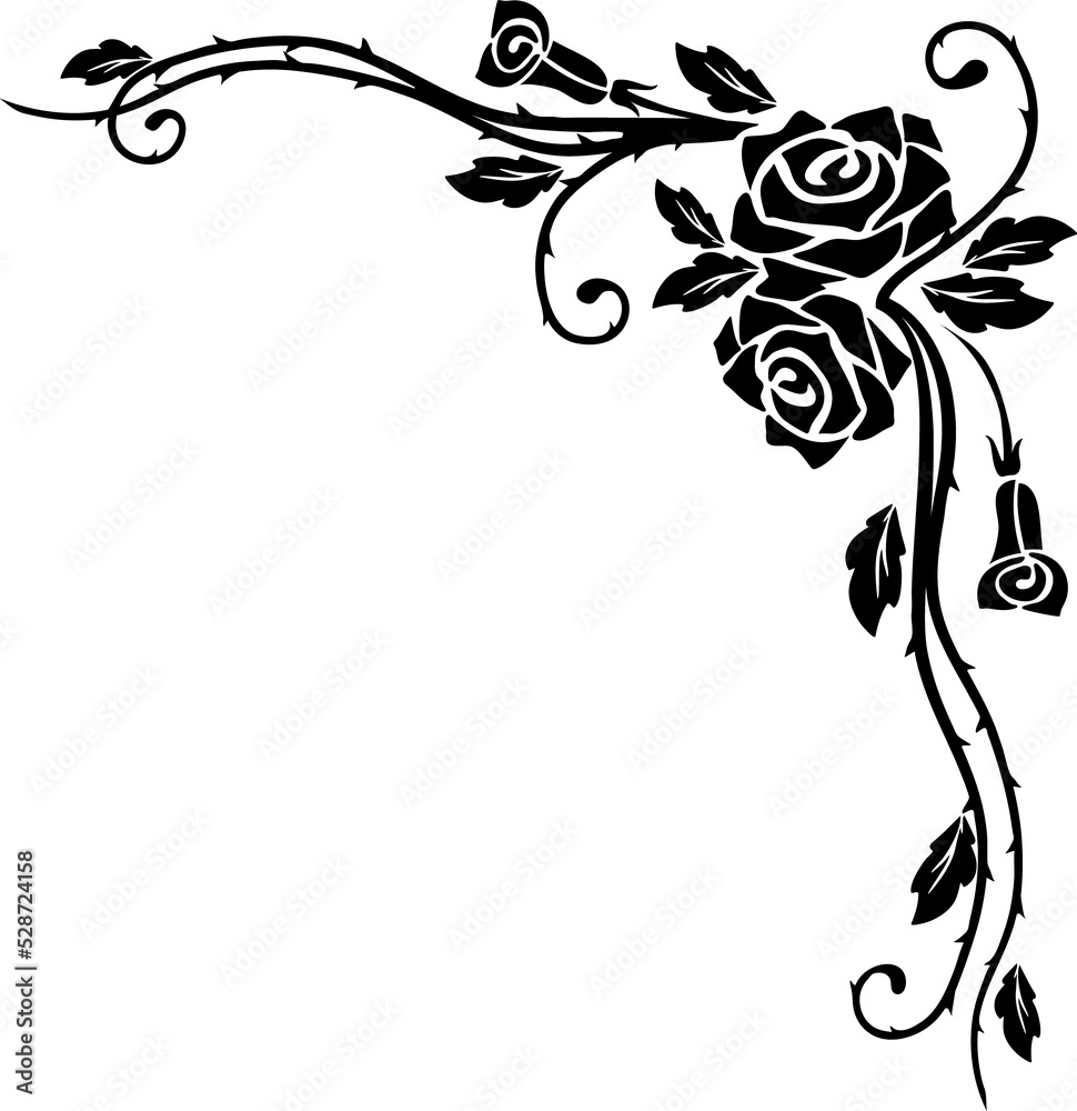 Flourish corner frame, rose flowers vintage decor Stock Illustration ...