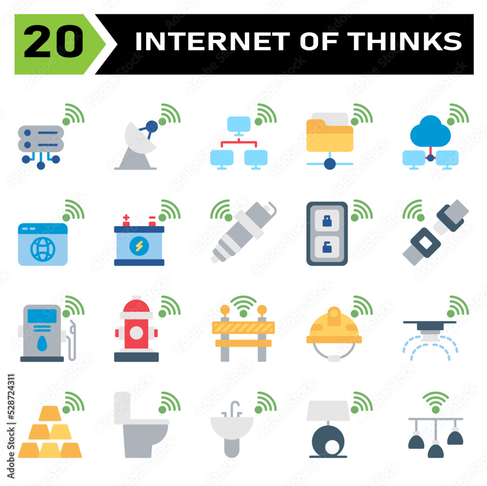 Internet of things icon set include server, database, internet of ...