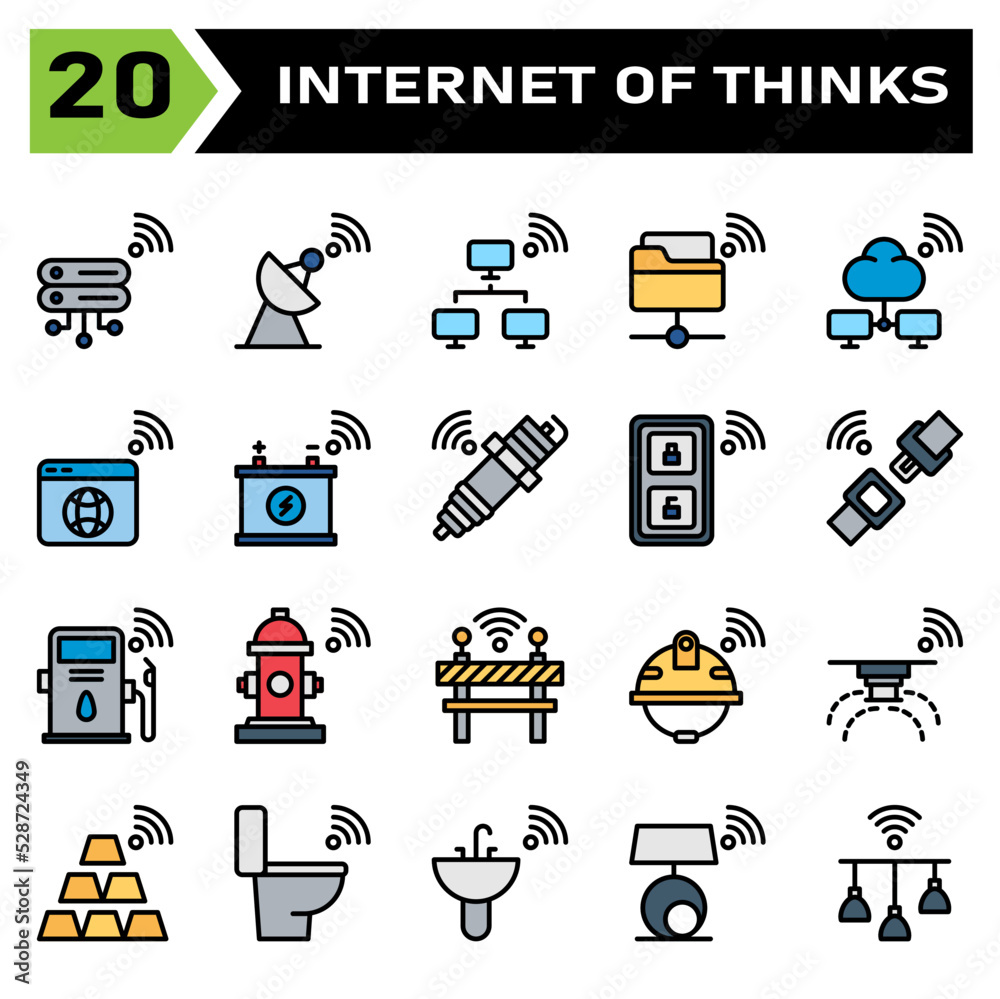 Internet of things icon set include server, database, internet of ...