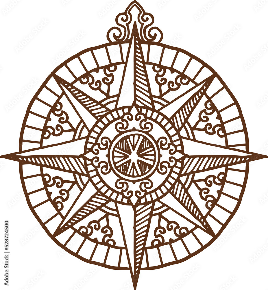 Sea compass vintage medieval map with round dial Stock Illustration ...