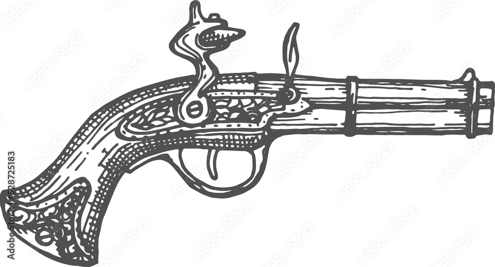 Poster Flintlock pistol musket revolver with trigger, gun – Wall Art ...