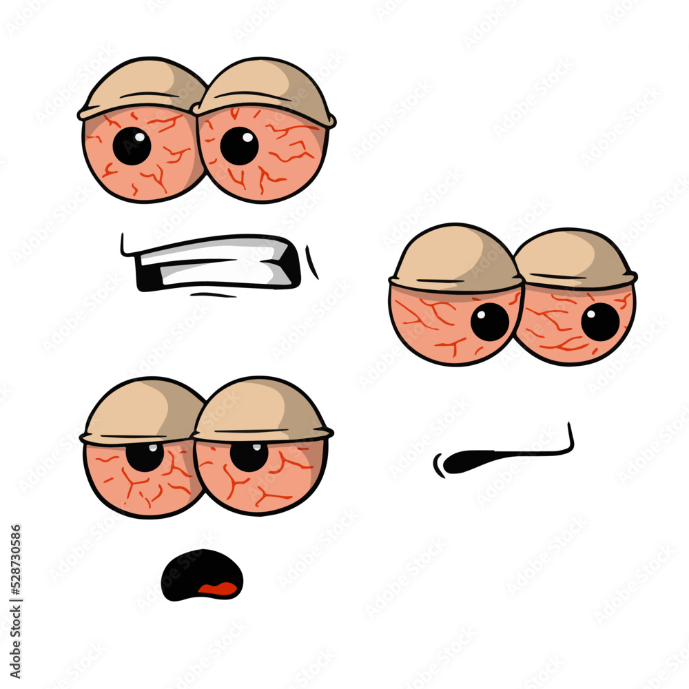 Tired face with red eyes. Stoned or drunk character. Symptom of ...