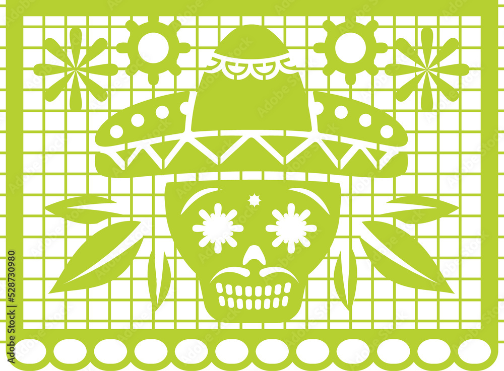 Mexican Day of Dead papel picado vector paper card Stock Illustration ...