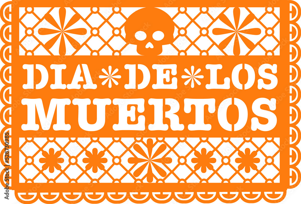 Dia de los muertos papel picado vector orange flag Stock Illustration ...