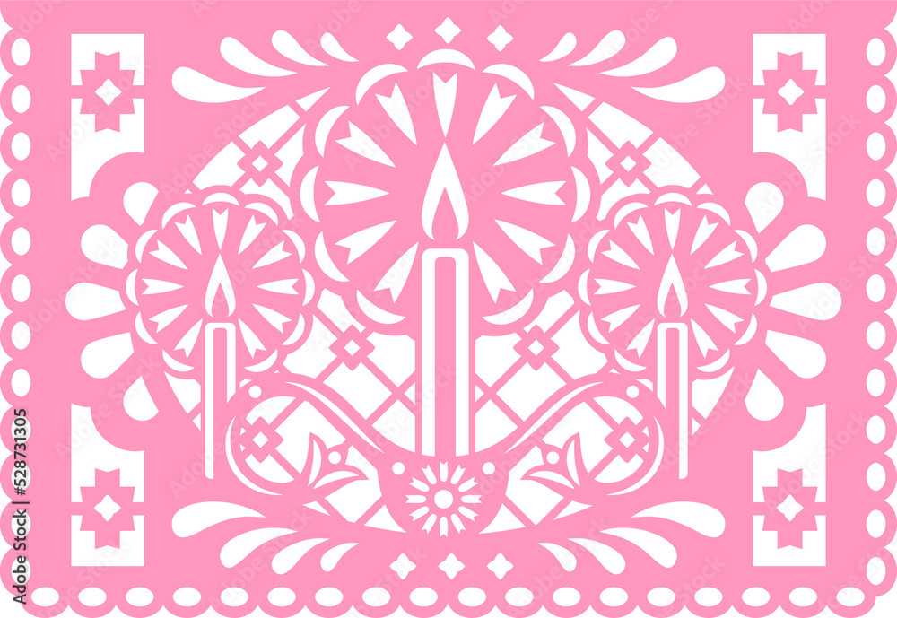 Papel picado pink flag, Mexican Day of Dead decor ilustración de Stock ...
