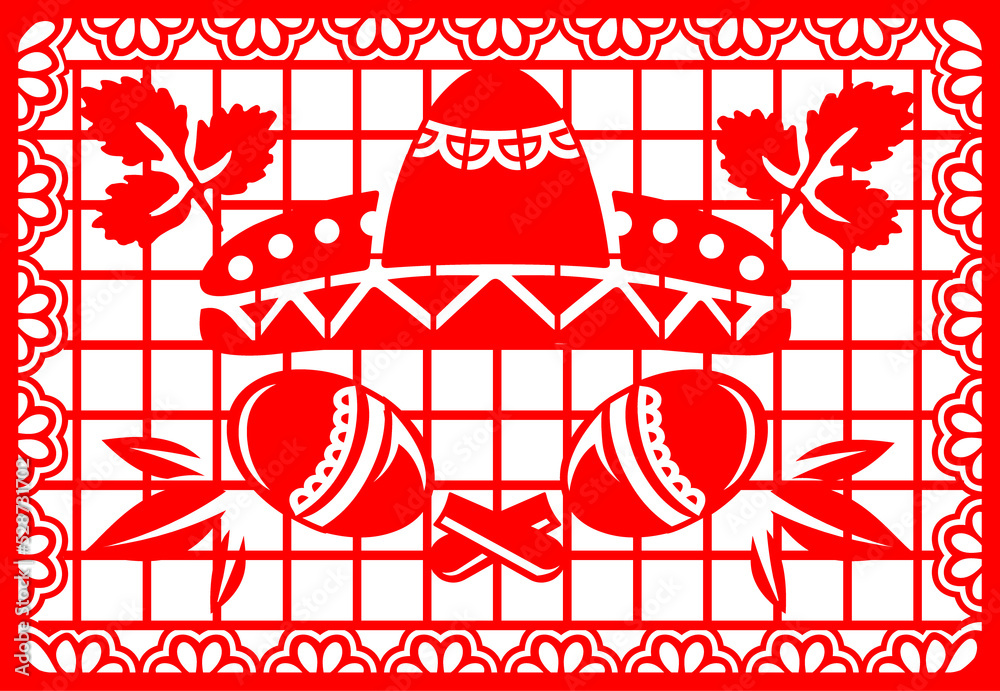 Mexican paper bunting papercut flag papel picado Stock Illustration ...