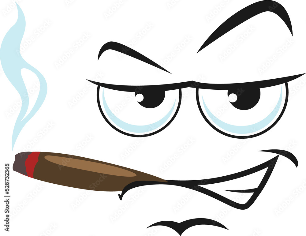 Grumpy emoticon with smirk smile smoking cigarette Stock Illustration ...