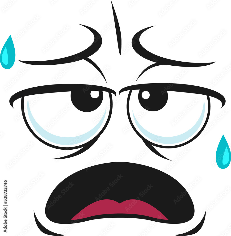 Thick and tired emoticon, face with drops of sweat Stock Illustration ...