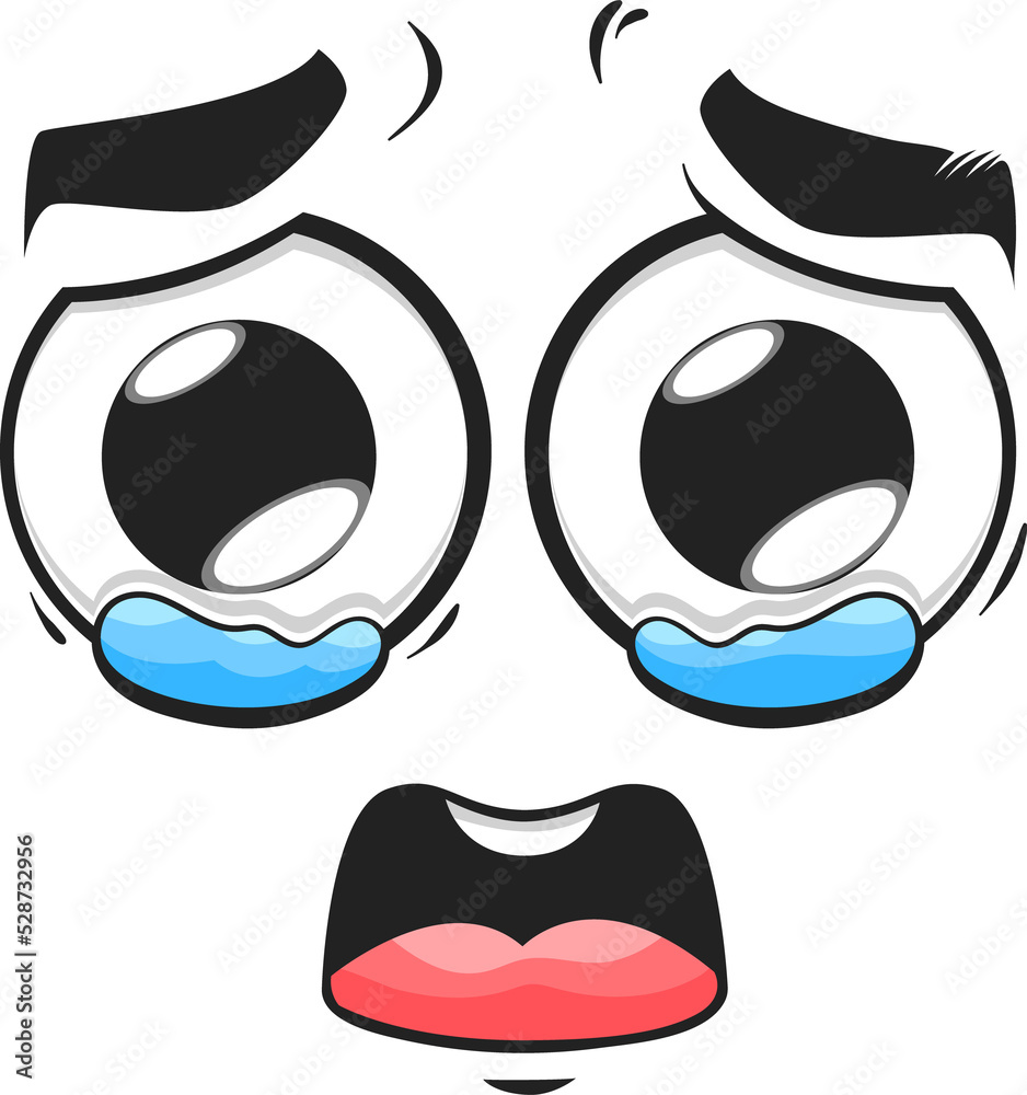Cartoon crying face, sad emoji with tears in eyes Stock Illustration ...
