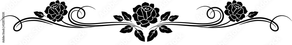 Line underline with black rose flower floral decor Stock Illustration ...