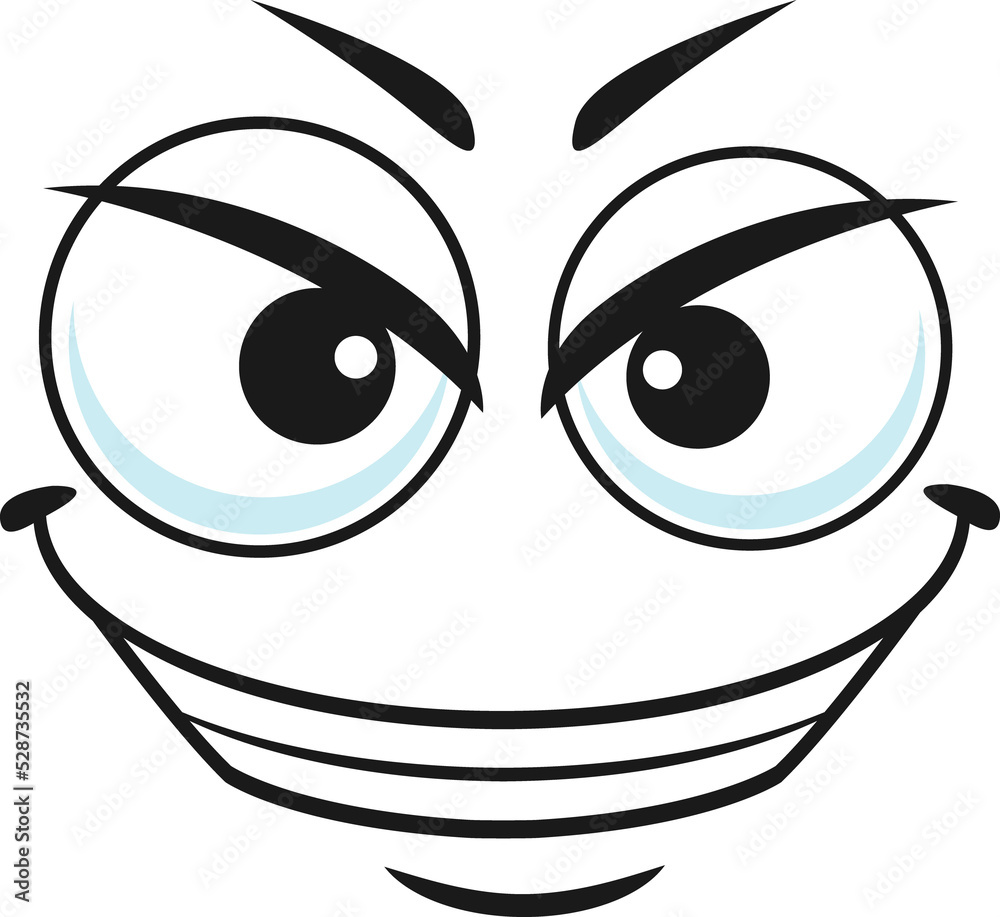 Cartoon villain face, vector gloat laugh emoji Stock Illustration ...