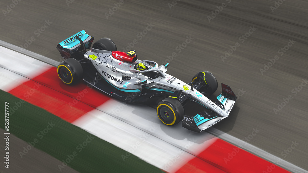 Mercedes F1 car panning 3D illustration, 6th Sep, 2022, Abu Dhabi ...