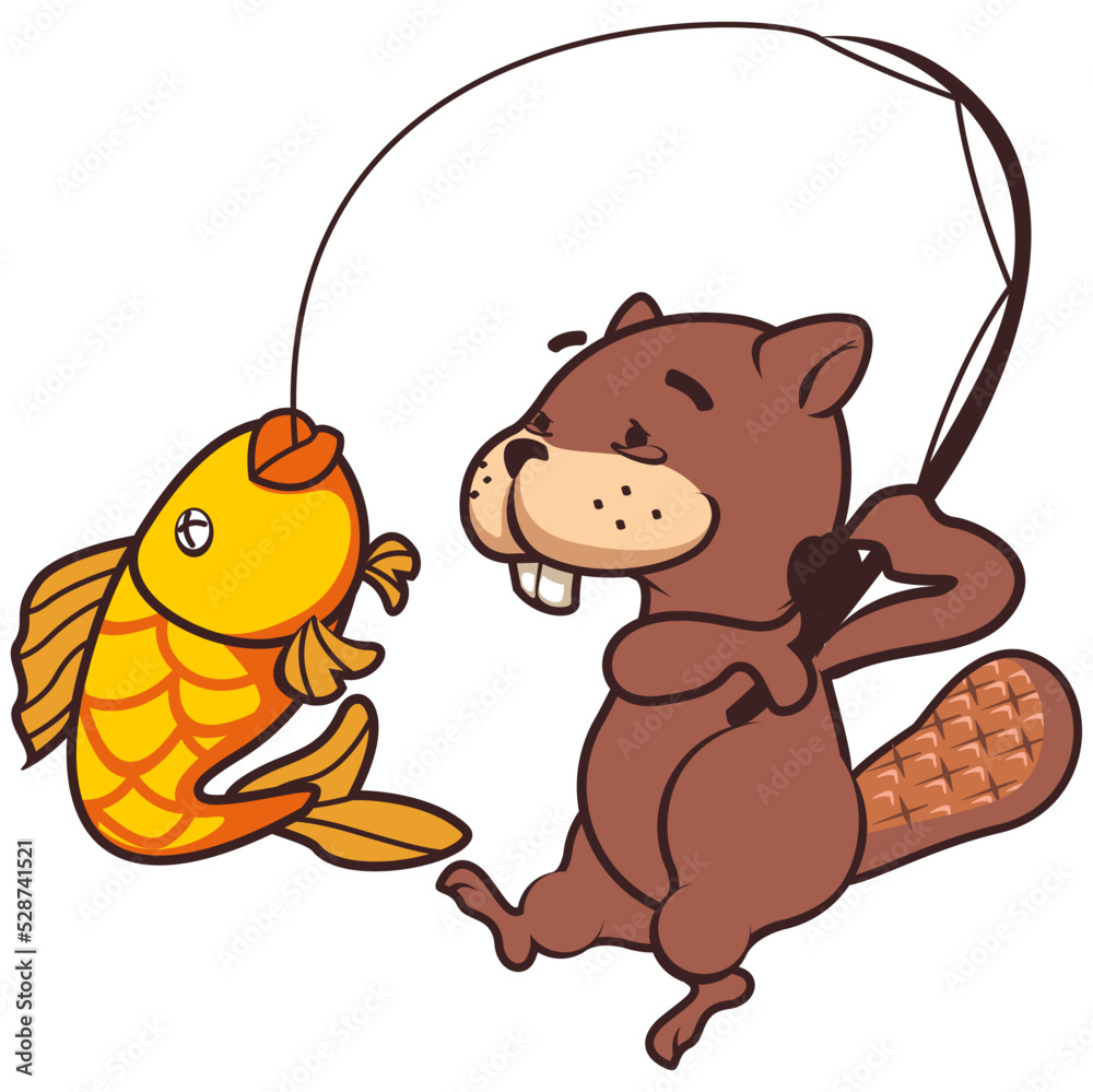 vector mascot cartoon illustration of beaver gets fish Stock Vector ...