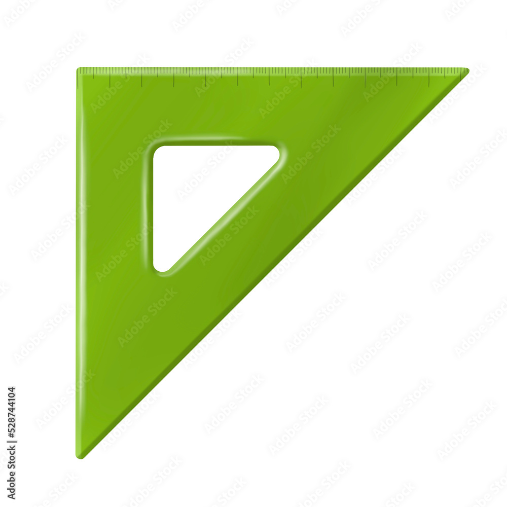 The watercolor ruler is green. Triangular ruler realistic illustration ...