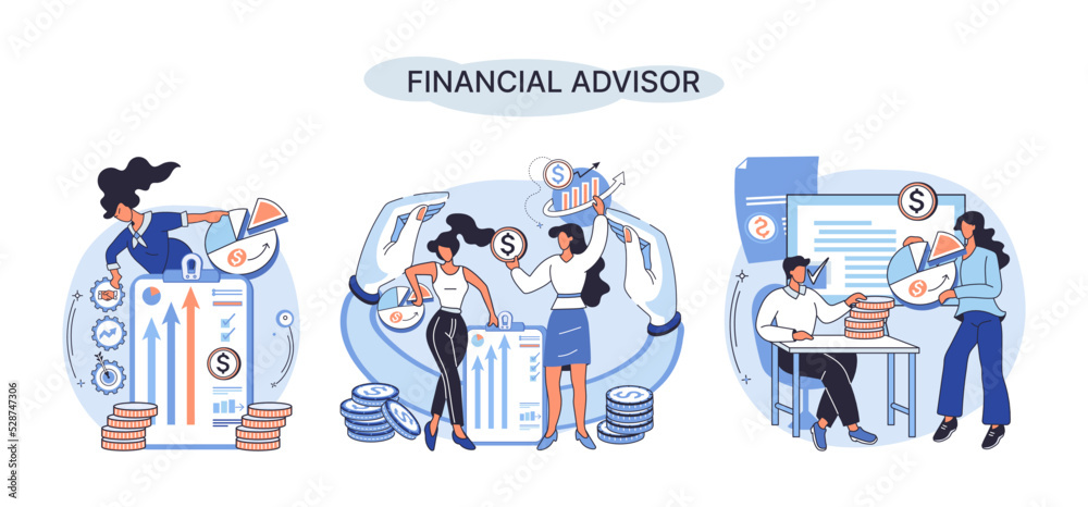 Financial advisor giving advice investment money market analysis ...