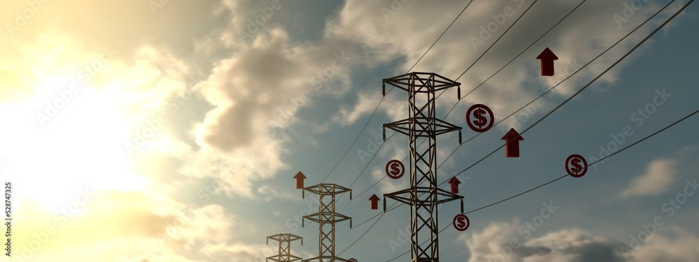 High prices of electricity. Conceptual 3D render illustration of high ...