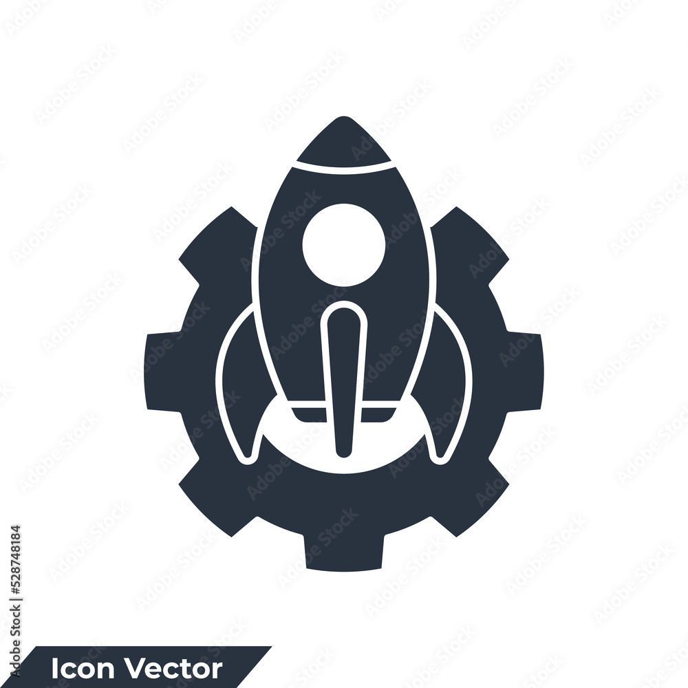 Gear rocket icon logo vector illustration. development symbol template ...