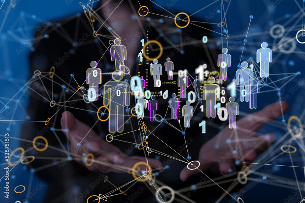connected symbols for digital, interactive and global communication ...