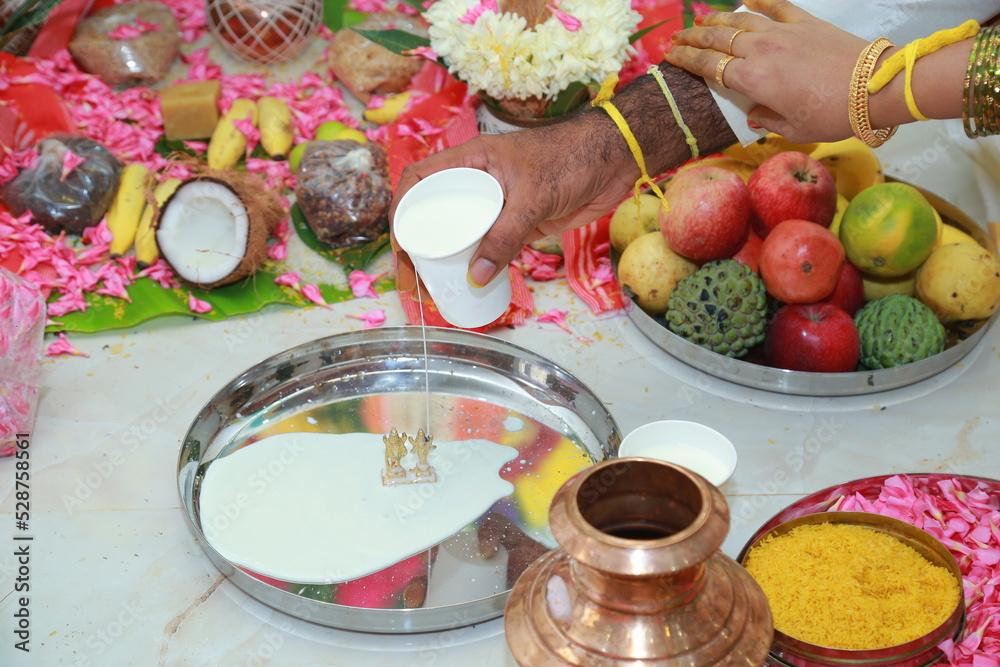 Bangalore, India 8th June 2022: Graha Pravesh. Grah or gruh Pravesh is ...