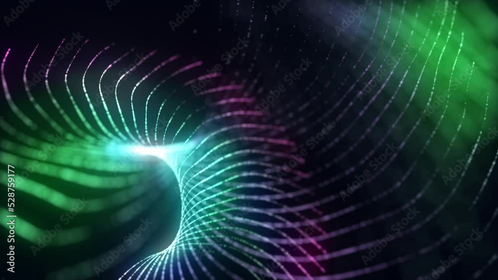 Digital background with moving glowing particles. Futuristic hi-tech ...