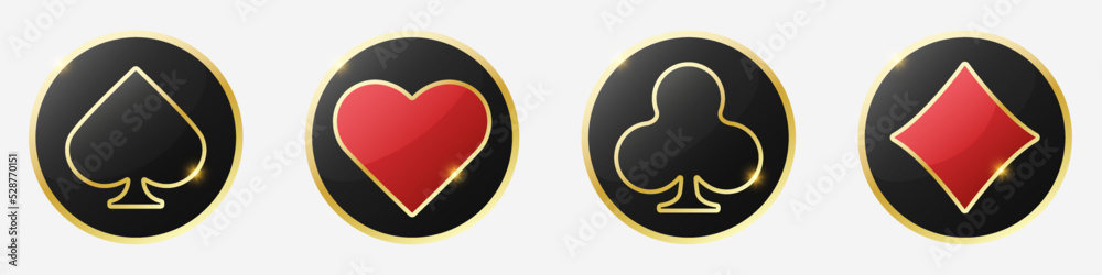 Hearts diamonds clubs spades sign realistic chips. Glossy playing card ...