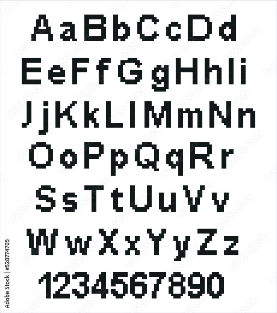 Pixel alphabet letters and punctuation marks. Modern stylish font or ...