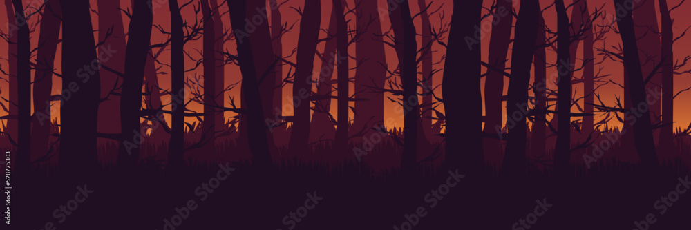 silhouette of dead tree forest at sunset landscape vector illustration ...