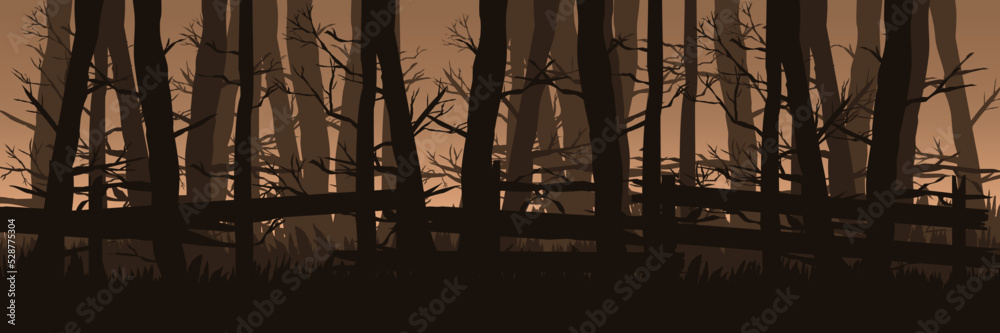 silhouette of dead tree forest at sunset landscape vector illustration ...