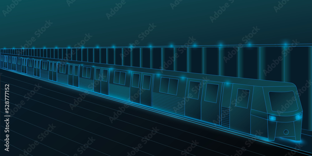 Modern metro in subway station vector illustration in wireframe style ...
