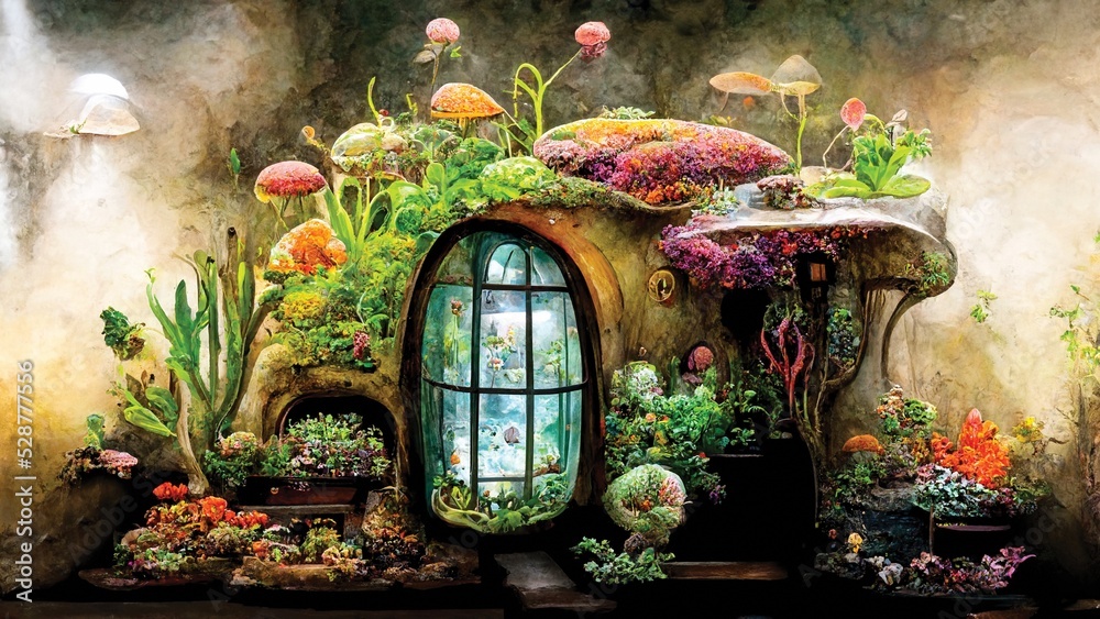 Children digital illustration, magic elven house with fairy tale ...