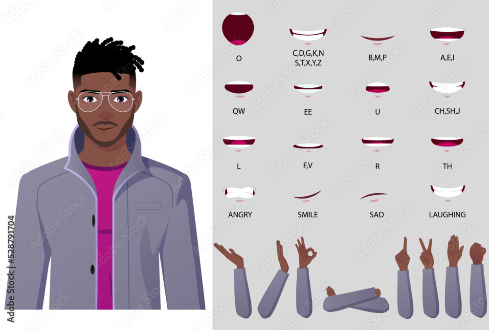 Businessman Character in Formal Coat Face Animation Lip-sync and hand ...