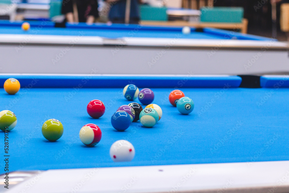 breaking balls in 8-ball billiards Stock Photo | Adobe Stock