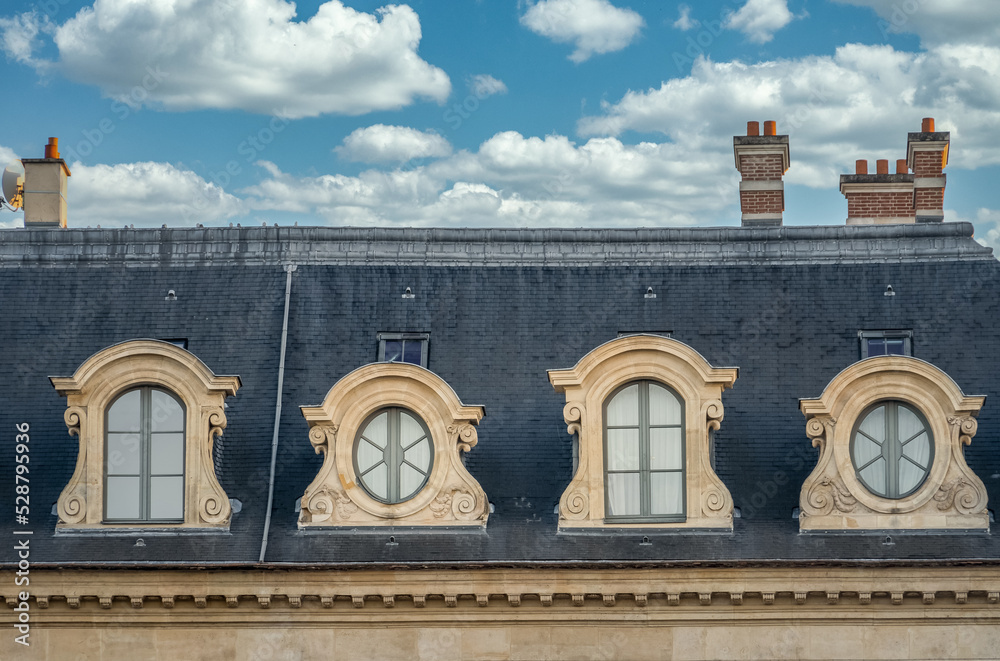 Parisian French dormer roof with classic oval frame windows, built-in ...