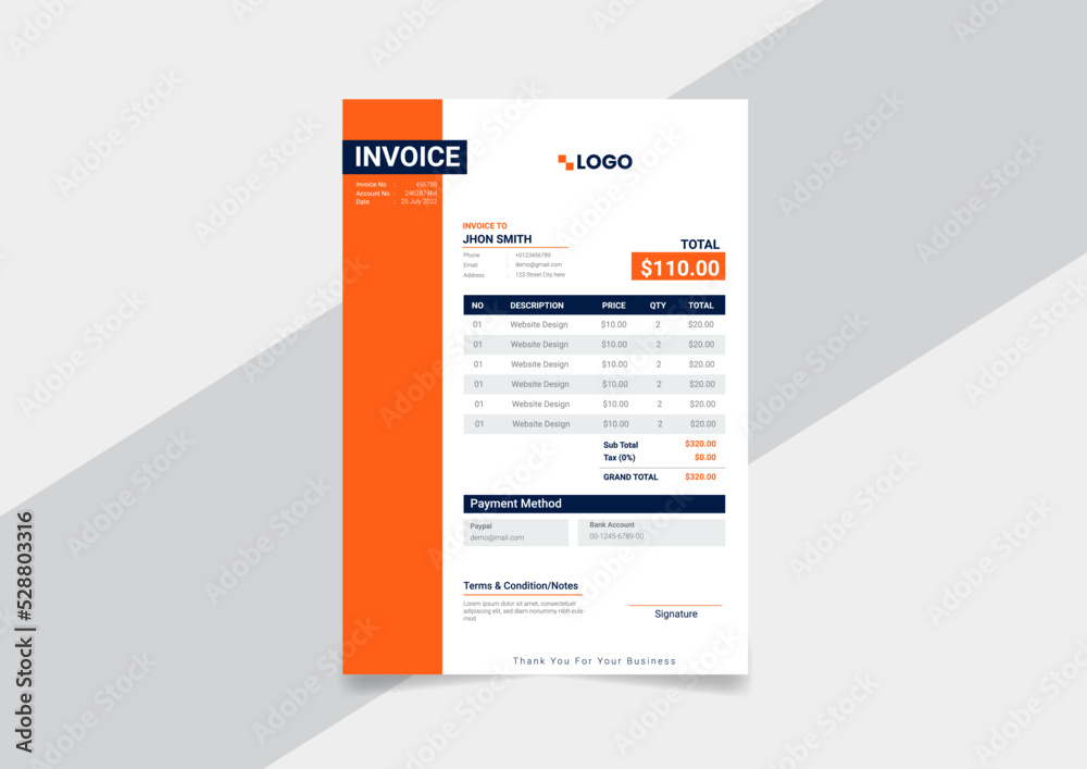 Business invoice form template. Invoicing quotes, money bills or price ...