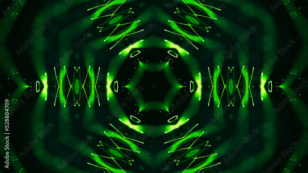 3d render. Green motion design background with symmetrical star pattern ...