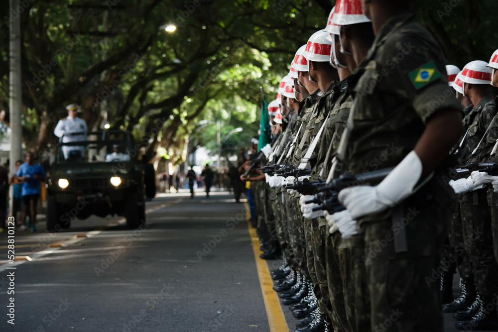 Brazilian Army soldiers during military parade in celebration of Brazil ...