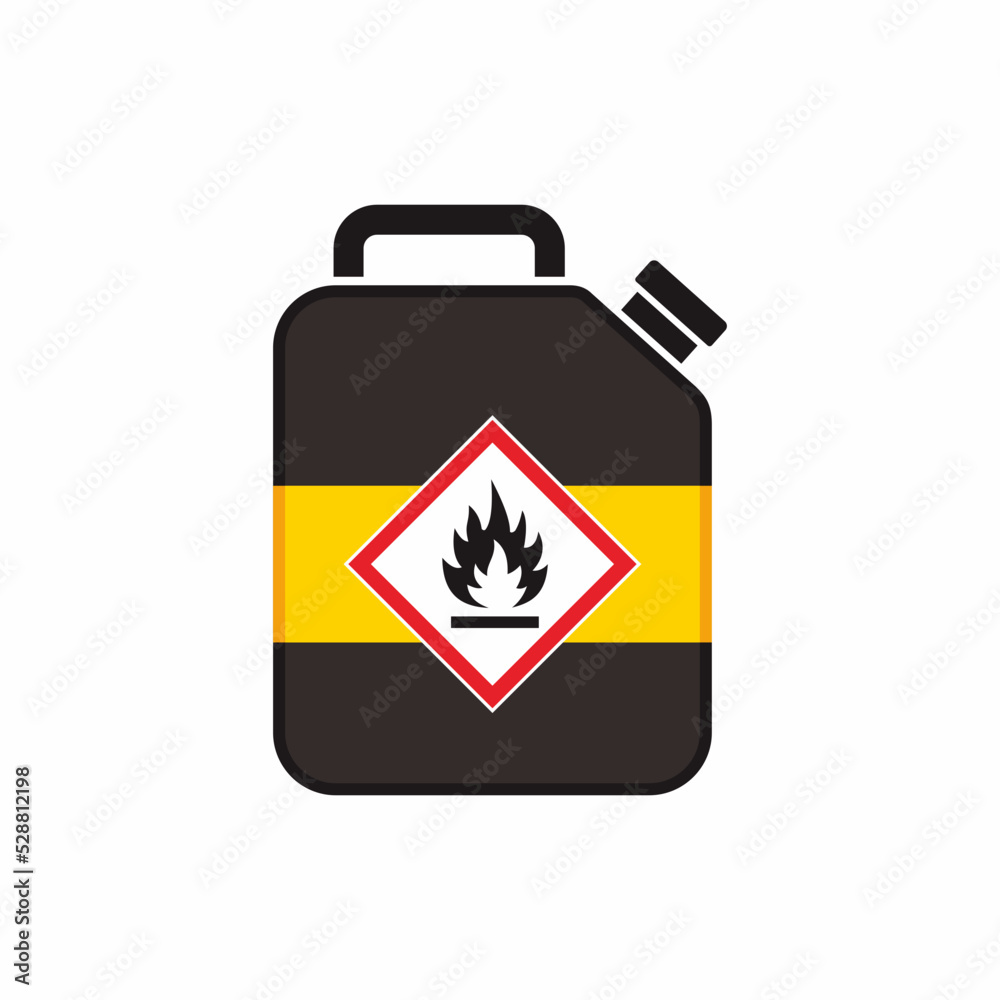 Chemical jerry can with flammable safety pictogram for industrial or ...