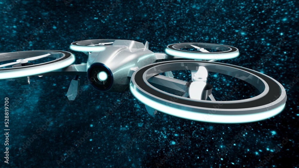 Powerful white drone loaded with some of blue light, advanced imaging ...