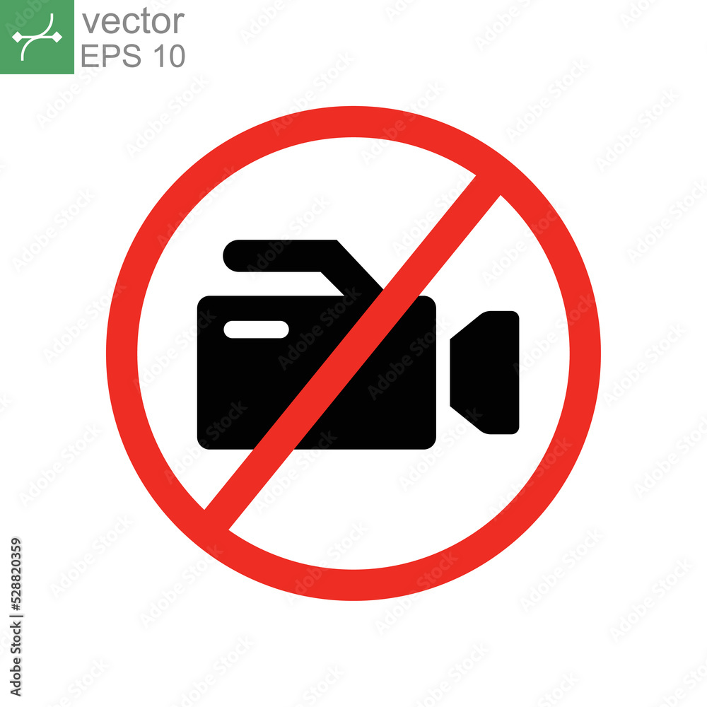 Prohibition no video recording icon. record not allowed. No ...
